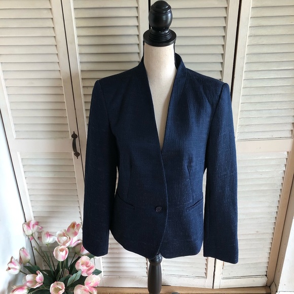 LOFT | Jackets & Coats | Nwt Loft Navy Button Front Tweed Lined Blazer ...